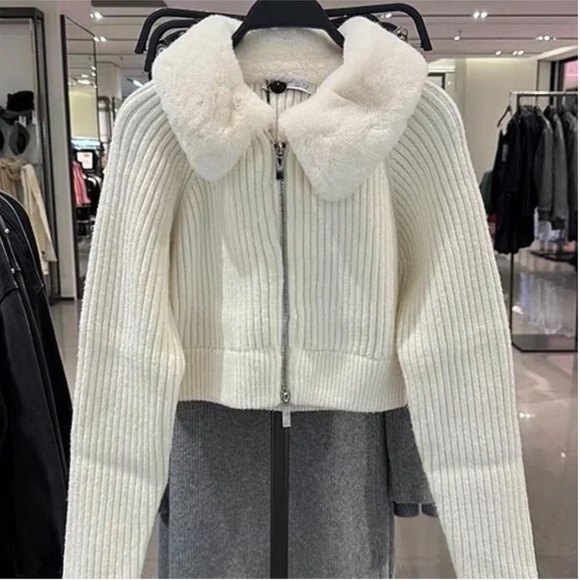 Zara | Sweaters | Zara Faux Fur Lapel Collar Knit Cardigan Nwt | Poshmark